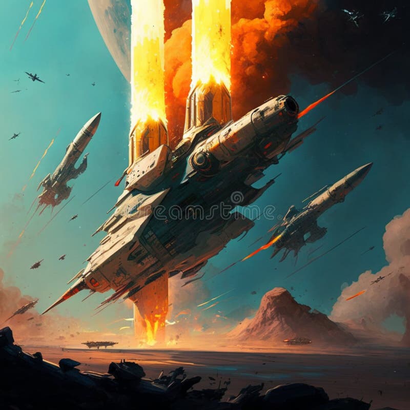 AI Generated Image. Sci-fi Future Rockets War on a Distant Planet Concept Stock Illustration ...