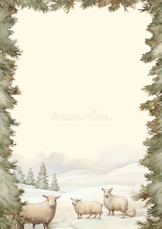 Shepherds Watercolor Winter Border Stock Illustration - Illustration of ...