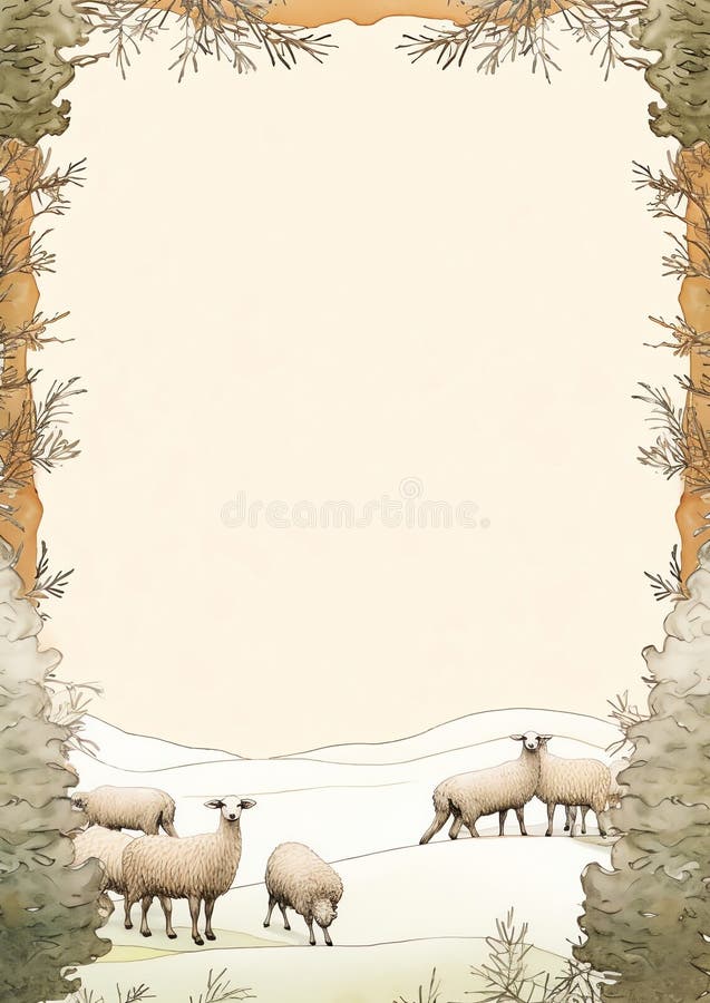 Shepherds Watercolor Winter Border Stock Illustration - Illustration of ...