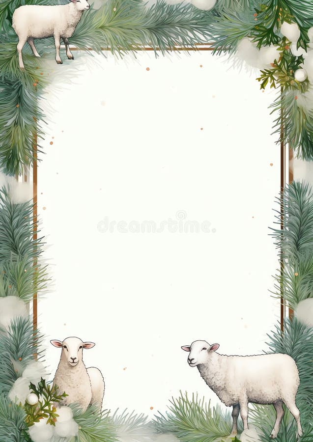 Shepherds Watercolor Winter Border Stock Illustration - Illustration of ...