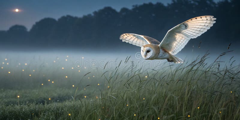 Twilight Glide: a Barn Owl S Mystical Flight Stock Illustration ...