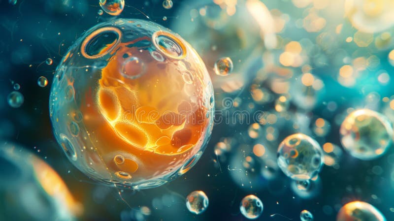 Abstract Artistic Image by AI. Glowing Microscopic Cells Enhanced with ...