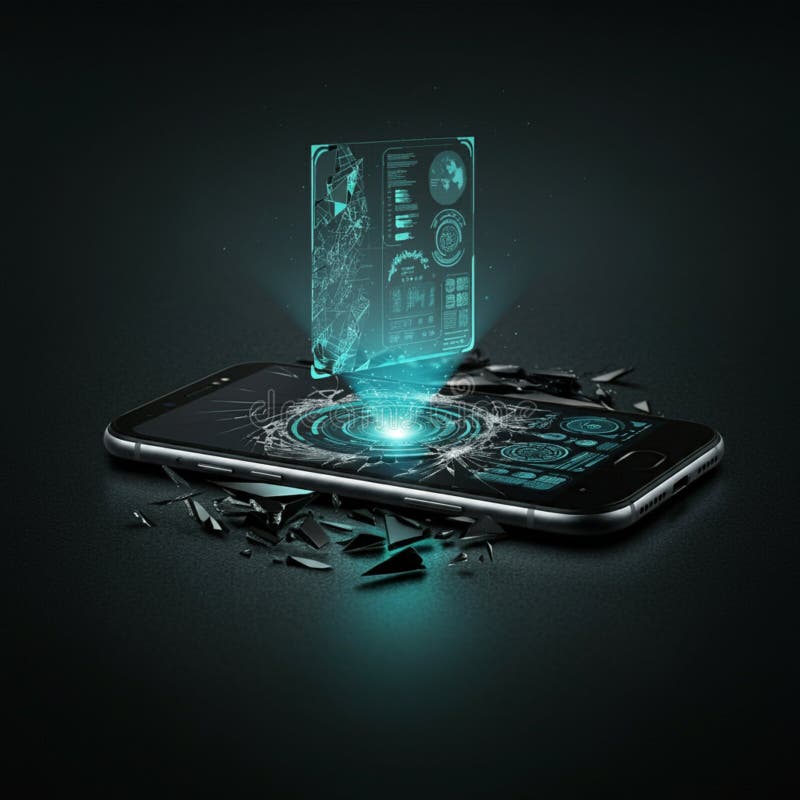 AI-Generated Image: Broken Smartphone with Holographic Interface and ...