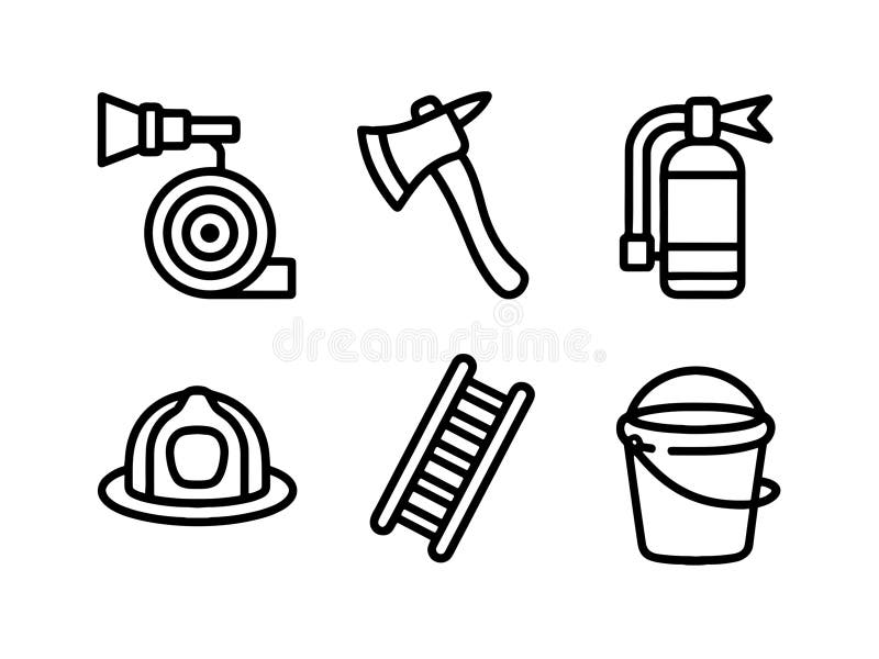 Firefighting Equipment Set Hose Axe Extinguisher Helmet Ladder Bucket ...