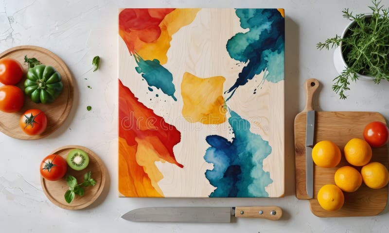 Cutting Board with Painting Map Stock Illustration - Illustration of ...