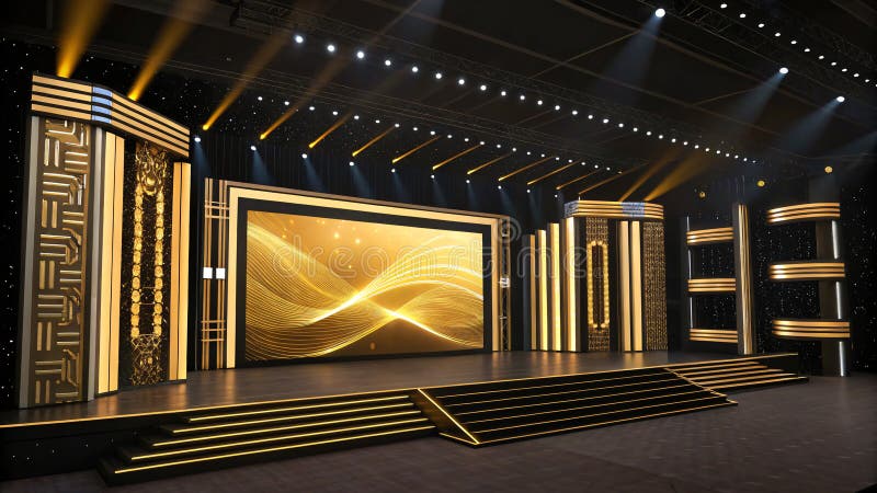 Golden Elegance: a High-End Event Stage Design Stock Illustration ...
