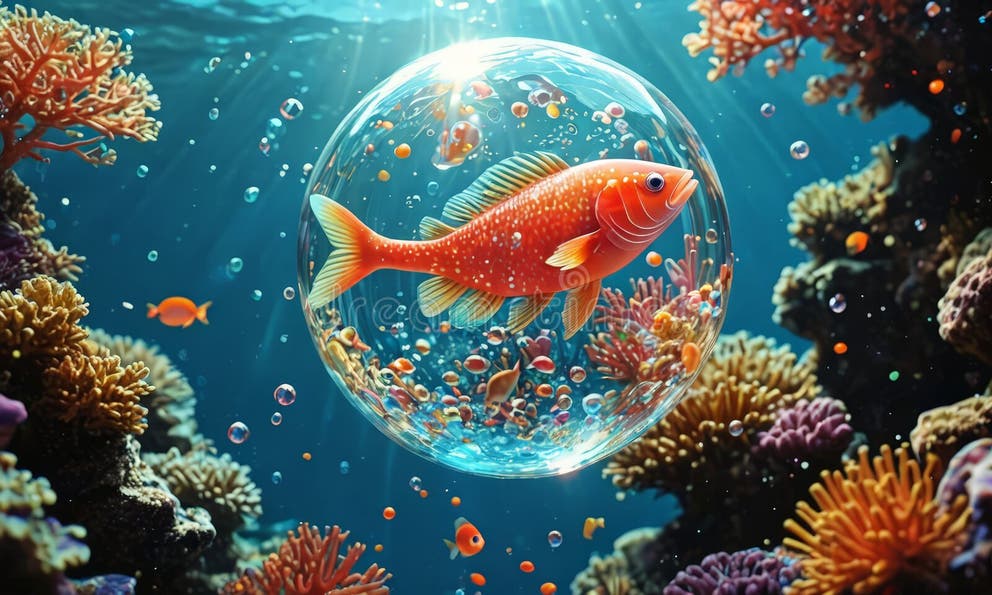 Fish in Bubble with Bubbles Stock Illustration - Illustration of scuba, aquatic: 330502764