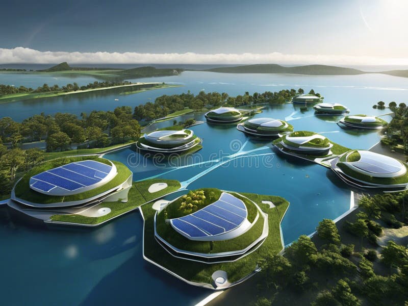 Futuristic Solar-Powered Floating Eco-Community with Green Spaces ...