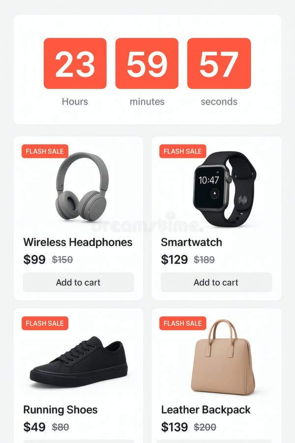 Flash Sale E-Commerce UI with Countdown Timer and Discount Tags on ...