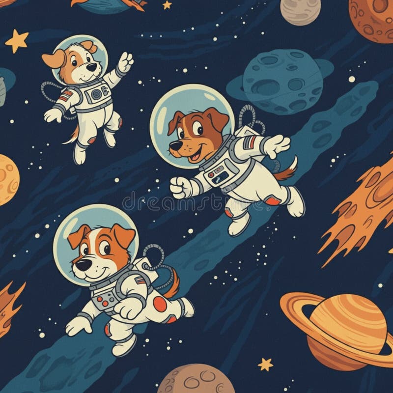 AI-Generated Image of Cartoon Dogs in Astronaut Suits Floating in Space ...