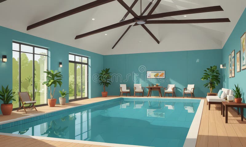 Pool with Ceiling Fan and Table Stock Illustration - Illustration of ...