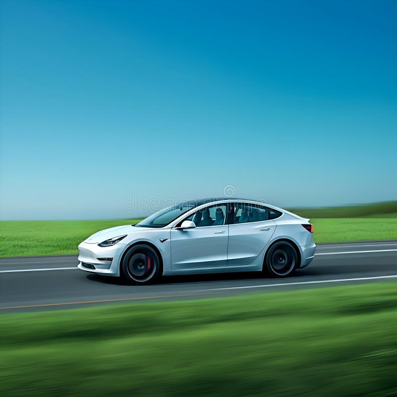 AI-Generated Sleek Tesla Model 3 in Motion on Open Road Stock ...