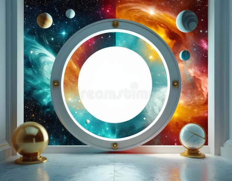 Space Scene with Round Window and Planets Stock Illustration ...