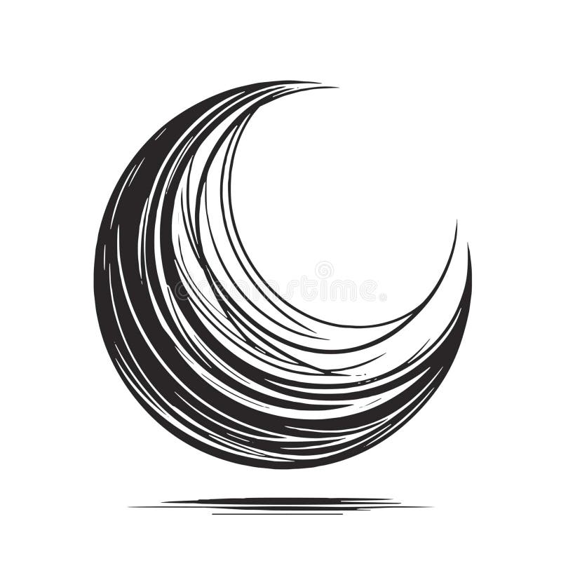Stylized Crescent Moon Graphic Icon in Black and White Representing ...
