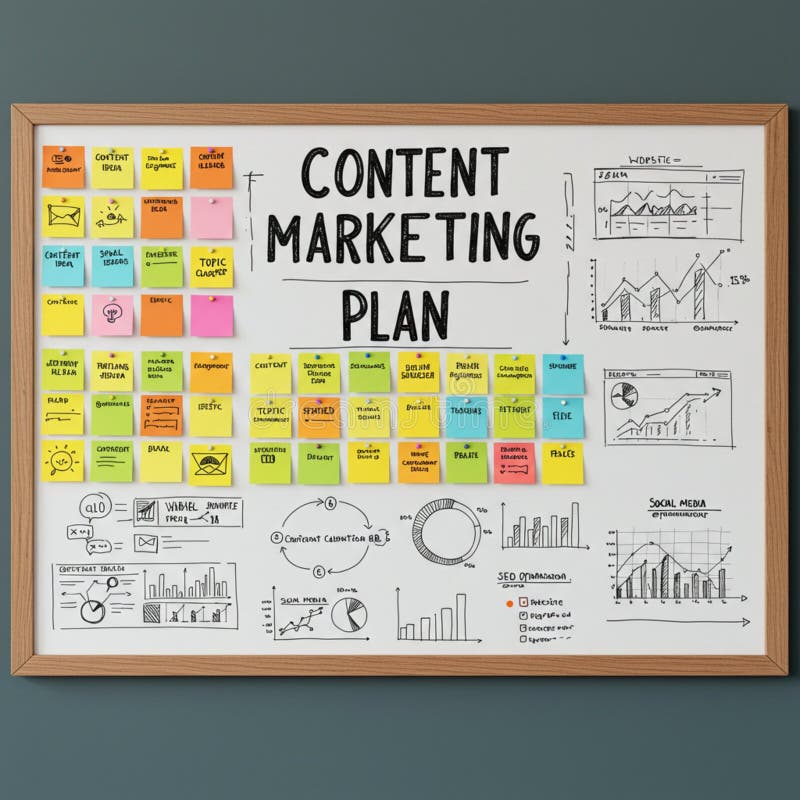 AI-Generated Image of Content Marketing Plan Whiteboard with Sticky ...