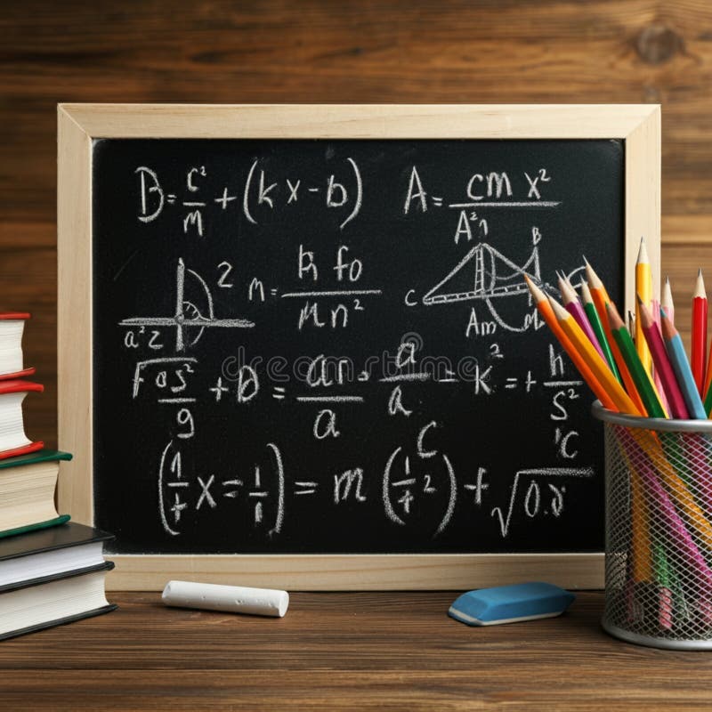 AI-Generated Wooden Frame Chalkboard with Math Equations and Study ...