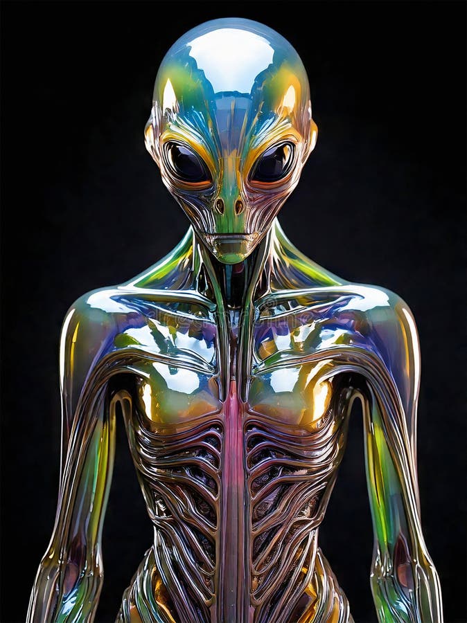 Frontal iridescent alien stock illustration. Illustration of strange - 361364807