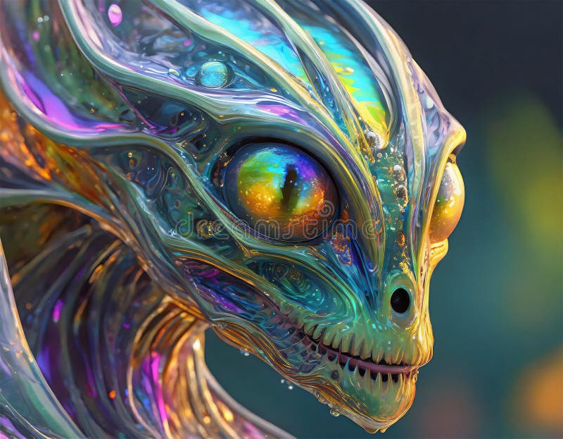 Iridescent alien portrait stock illustration. Illustration of evolution - 347129612