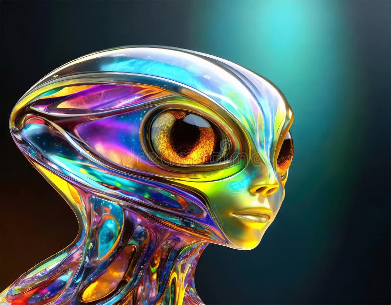 Iridescent alien portrait stock illustration. Illustration of alien - 350753678