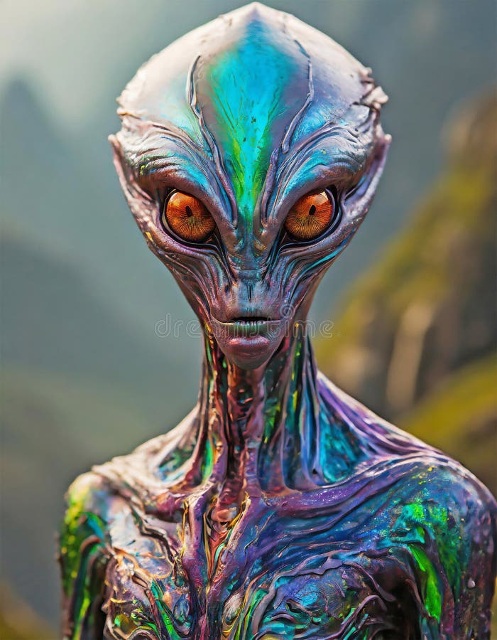 Iridescent alien portrait stock illustration. Illustration of fictional ...