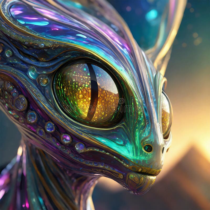 Iridescent alien portrait stock illustration. Illustration of creature ...