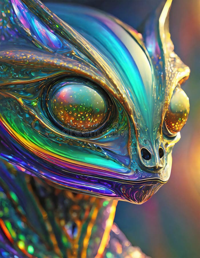 Iridescent alien portrait stock illustration. Illustration of head - 375334551