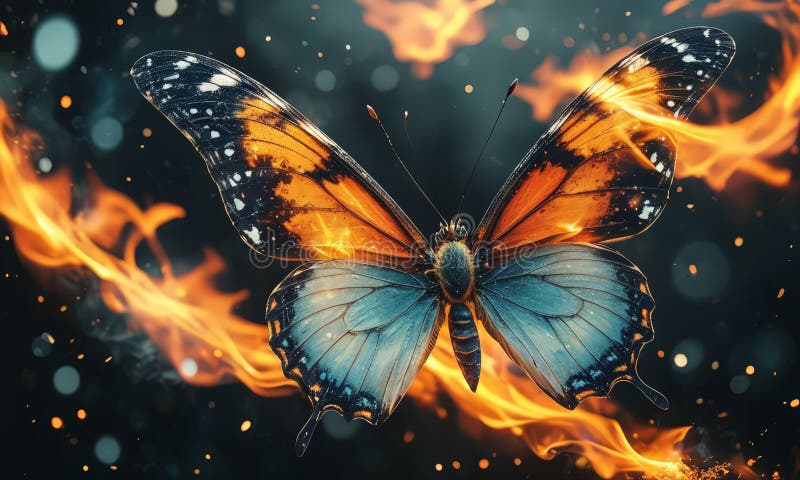Butterfly with Fire in the Background Stock Illustration - Illustration ...
