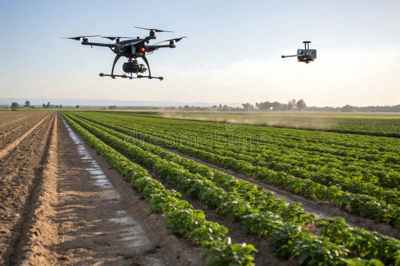 Drone Scanning Agricultural Fields with Infrared Camera Stock ...