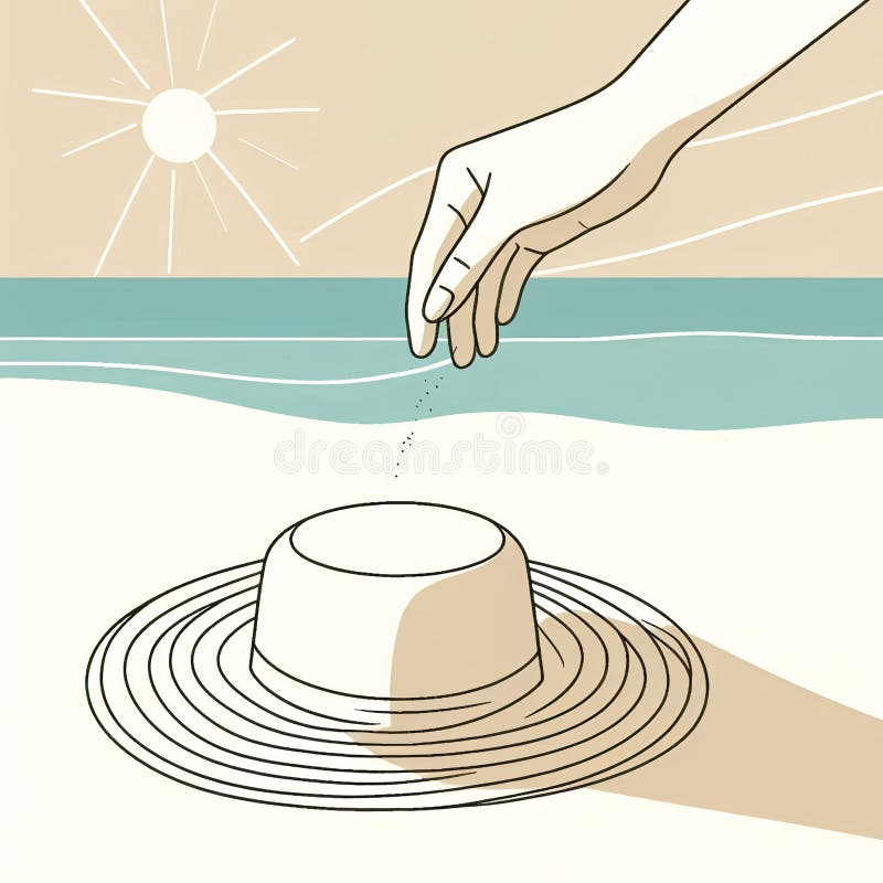 Hand Sprinkling Sand on a Summer Hat at the Beach Representing Vacation ...