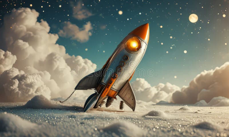 Rocket Flying through the Clouds in Sky Stock Illustration ...