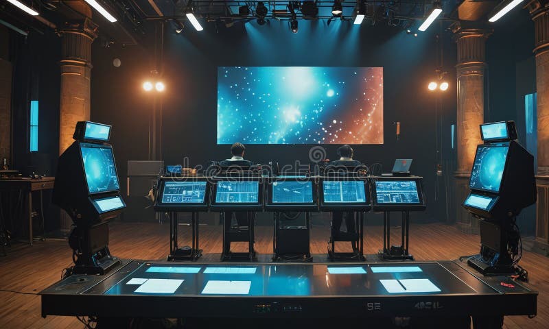 Room with Multiple Monitors and Projector Stock Illustration ...