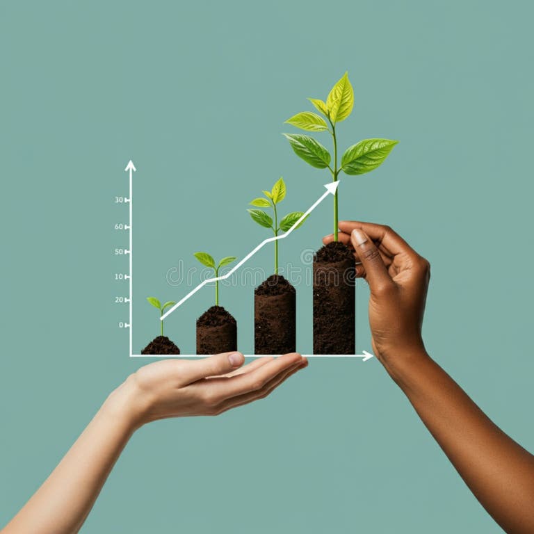 AI-Generated Image of Hands Supporting Plants with Growth Line Graph ...