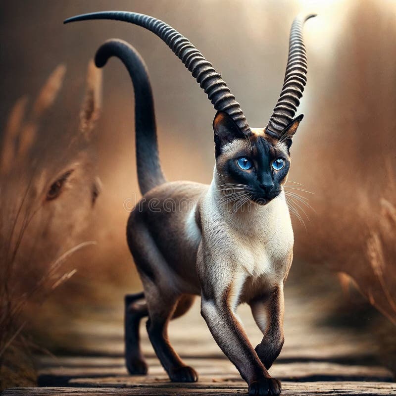 AI-generated Image of a Siamese Cat with Slender Gazelle Horns Stock ...