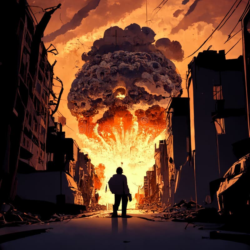 AI Generated Image. Silhouette of Man with Huge Blast in the Background ...