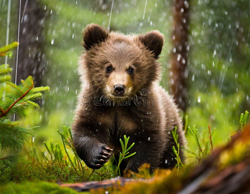 A bear cub in the rain stock illustration. Illustration of squirrel ...