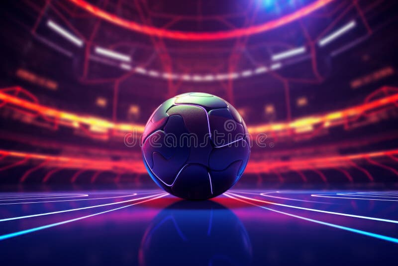 Futuristic Night Soccer Stadium with Neon Lights 3D Rendering ...