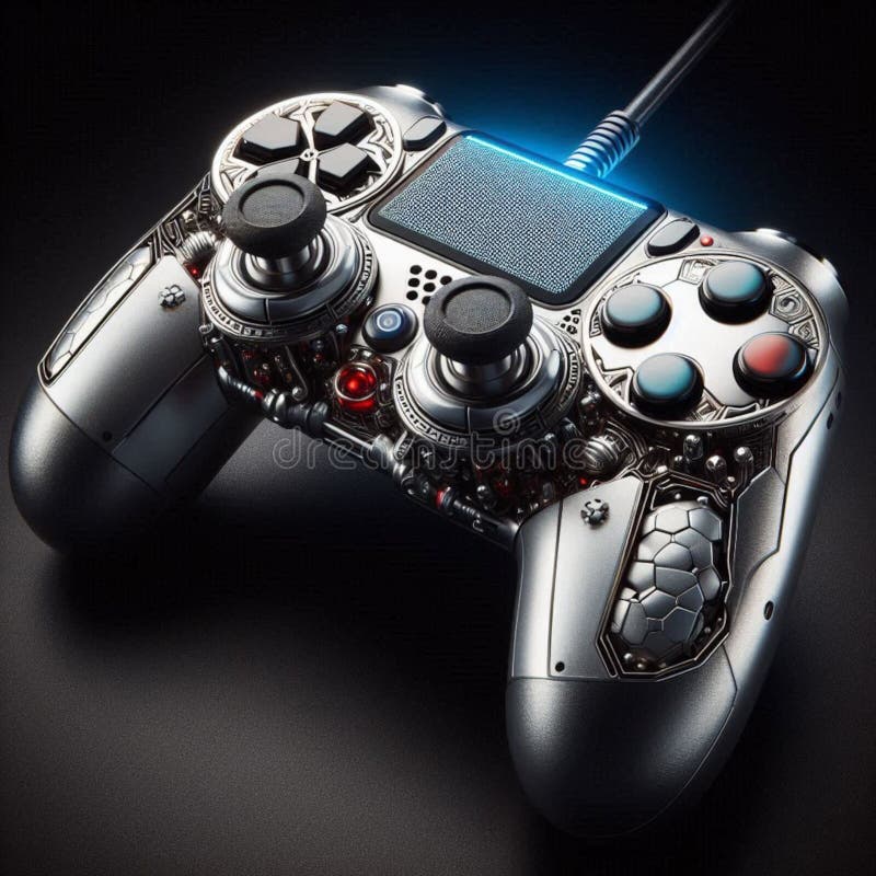 AI-generated Image with Soccer Ball and Blue Shining Gaming Controllers ...