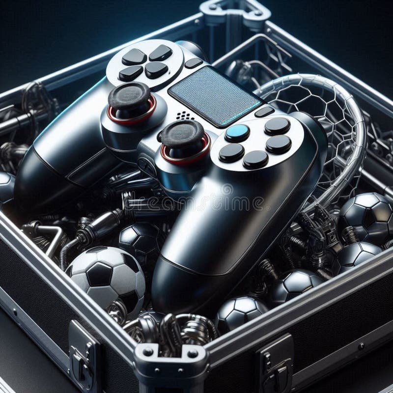 AI-generated Image with Soccer Balls and Silver Blue Shining Gaming ...