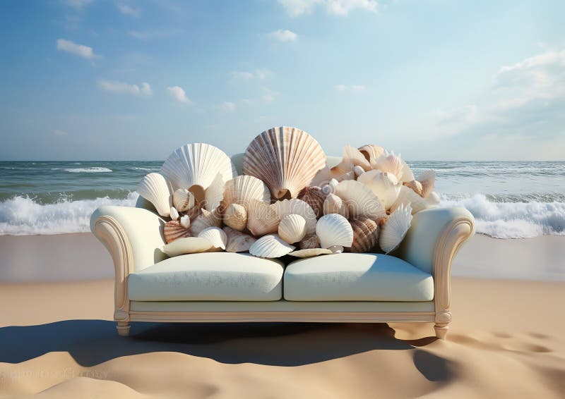 Sofa Seashells, Beach Memaid Style Sofa with Beautiful View Stock ...