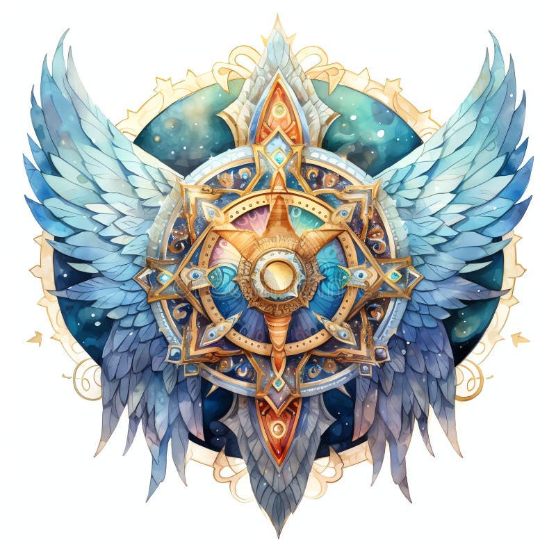 Star and Winged Disk Symbolizing Various Deities Illustration Stock ...