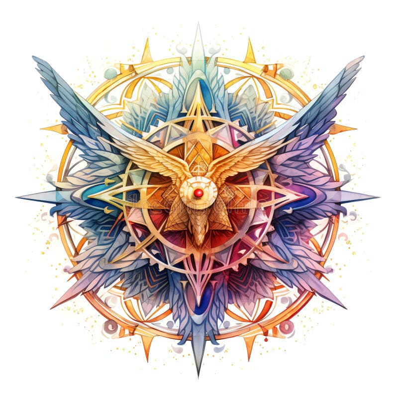 Star and Winged Disk Symbolizing Various Deities Illustration Stock ...