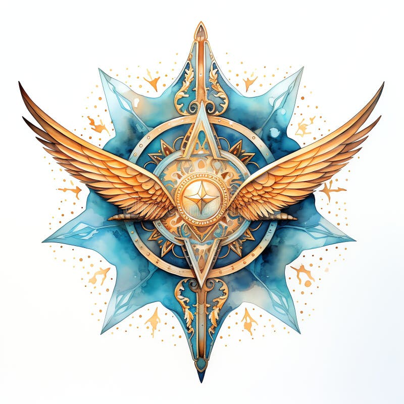 Star and Winged Disk Symbolizing Various Deities Illustration Stock ...