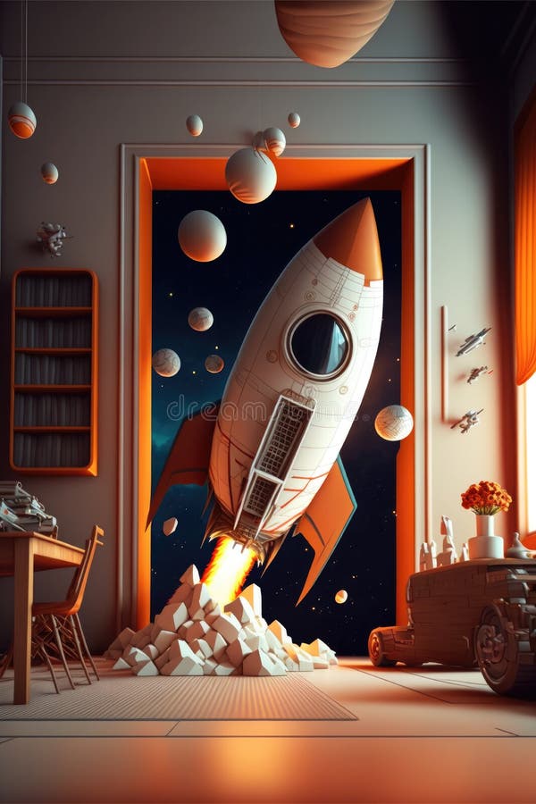 Ai Generated Image of Study Room with Big Rocket Stock Illustration ...