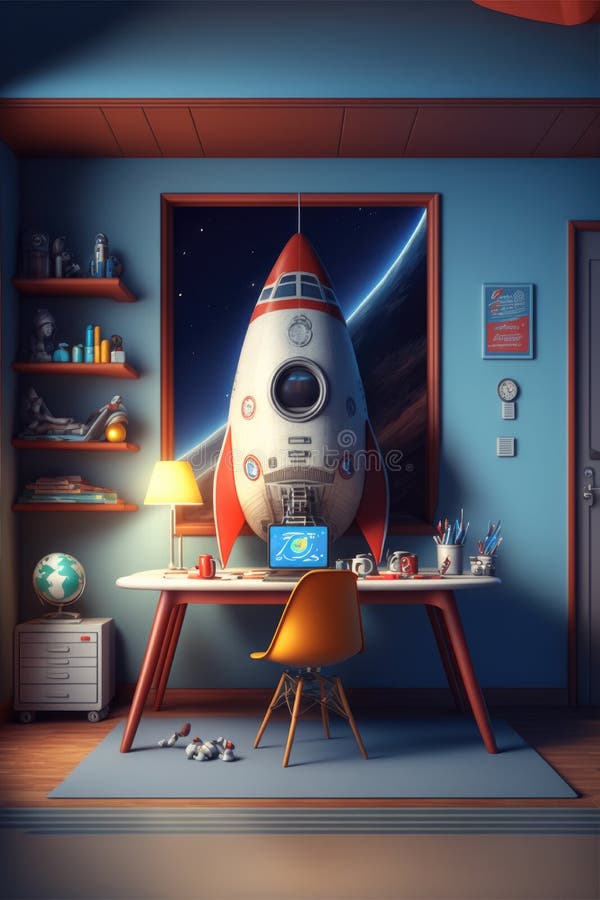 Ai Generated Image of Study Room with Big Rocket Stock Illustration ...