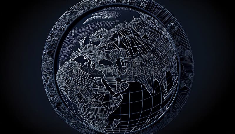 Blueprint Wireframe of Translucent Earth on Black Background Made with ...