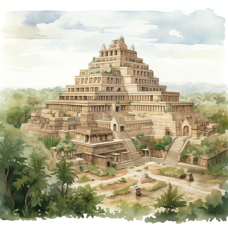 Sumerian Temple Complex with a Ziggurat at Its Center Illustration ...