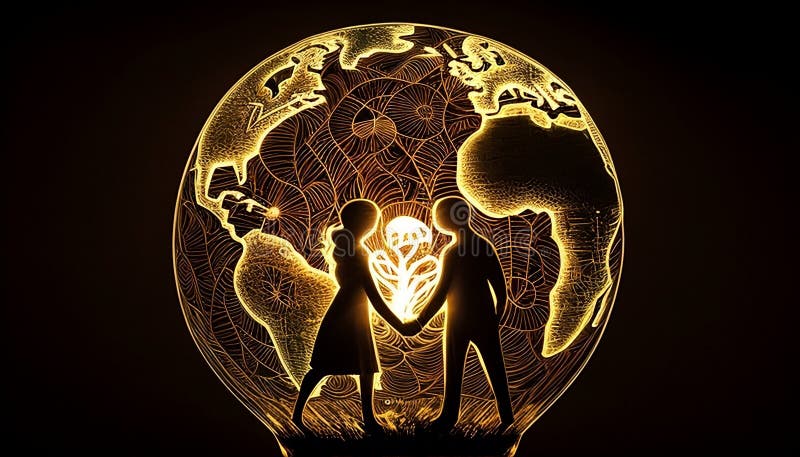 Earth Illuminated: Two People Hold the World in a Light Bulb, Made with ...