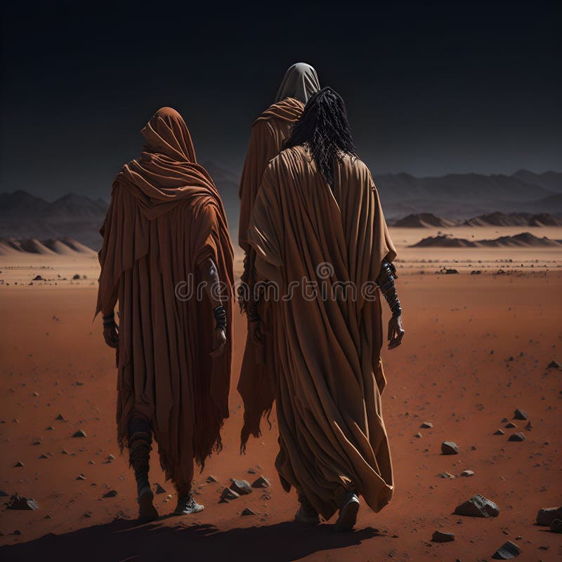 AI Generated Image of Three Men Wearing Robes Walking in Desert Stock ...