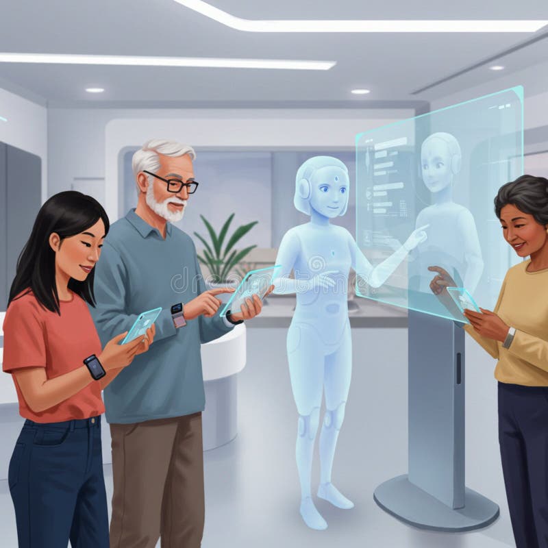 AI-Generated Image of Three People Interacting with a Transparent ...