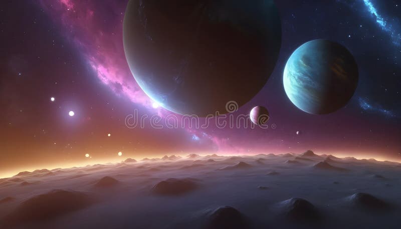 An Image of Three Planets in Space Environment with Dramatic Lighting ...